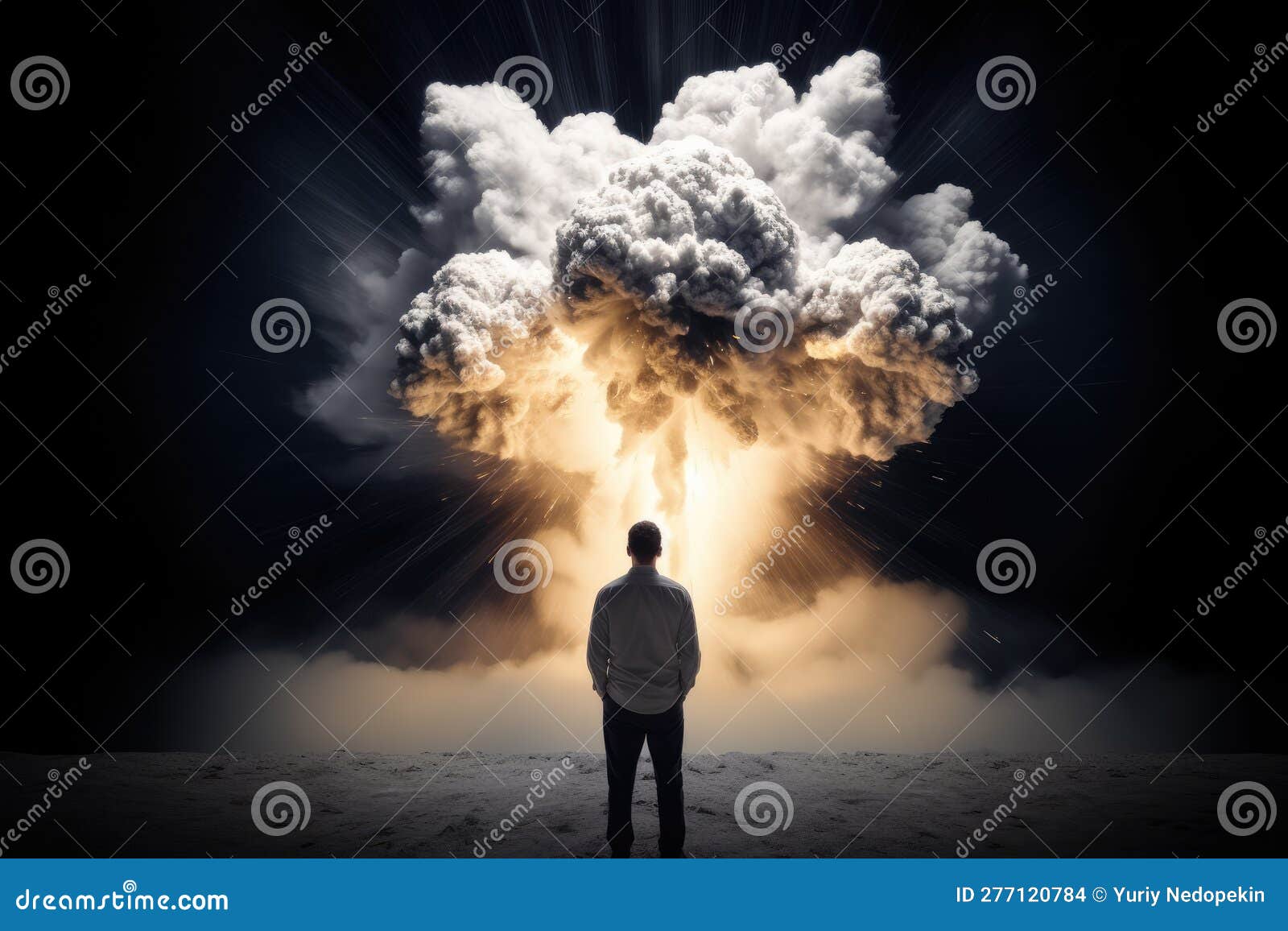 Man and Big Explosion. Generative AI Stock Illustration - Illustration ...