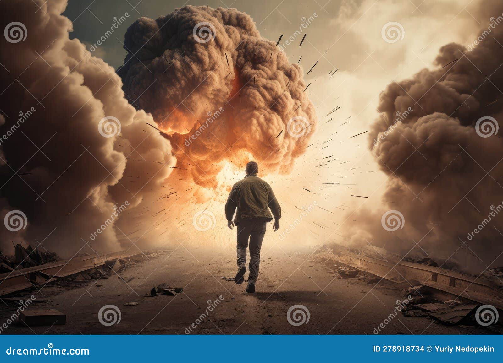 Man and Big Explosion. Generative AI Stock Illustration - Illustration ...