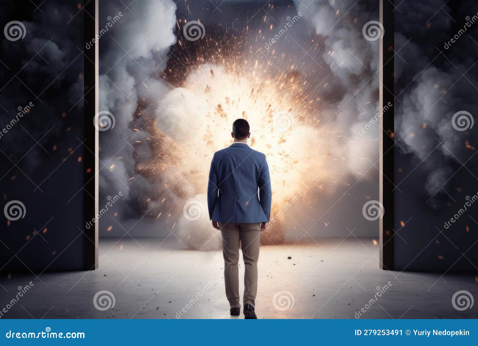Man and Big Explosion. Generative AI Stock Illustration - Illustration ...