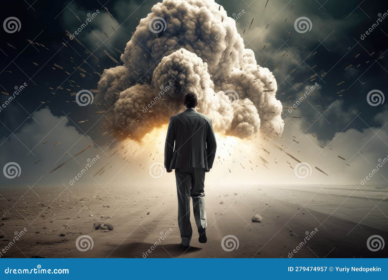 Man and Big Explosion. Generative AI Stock Illustration - Illustration ...