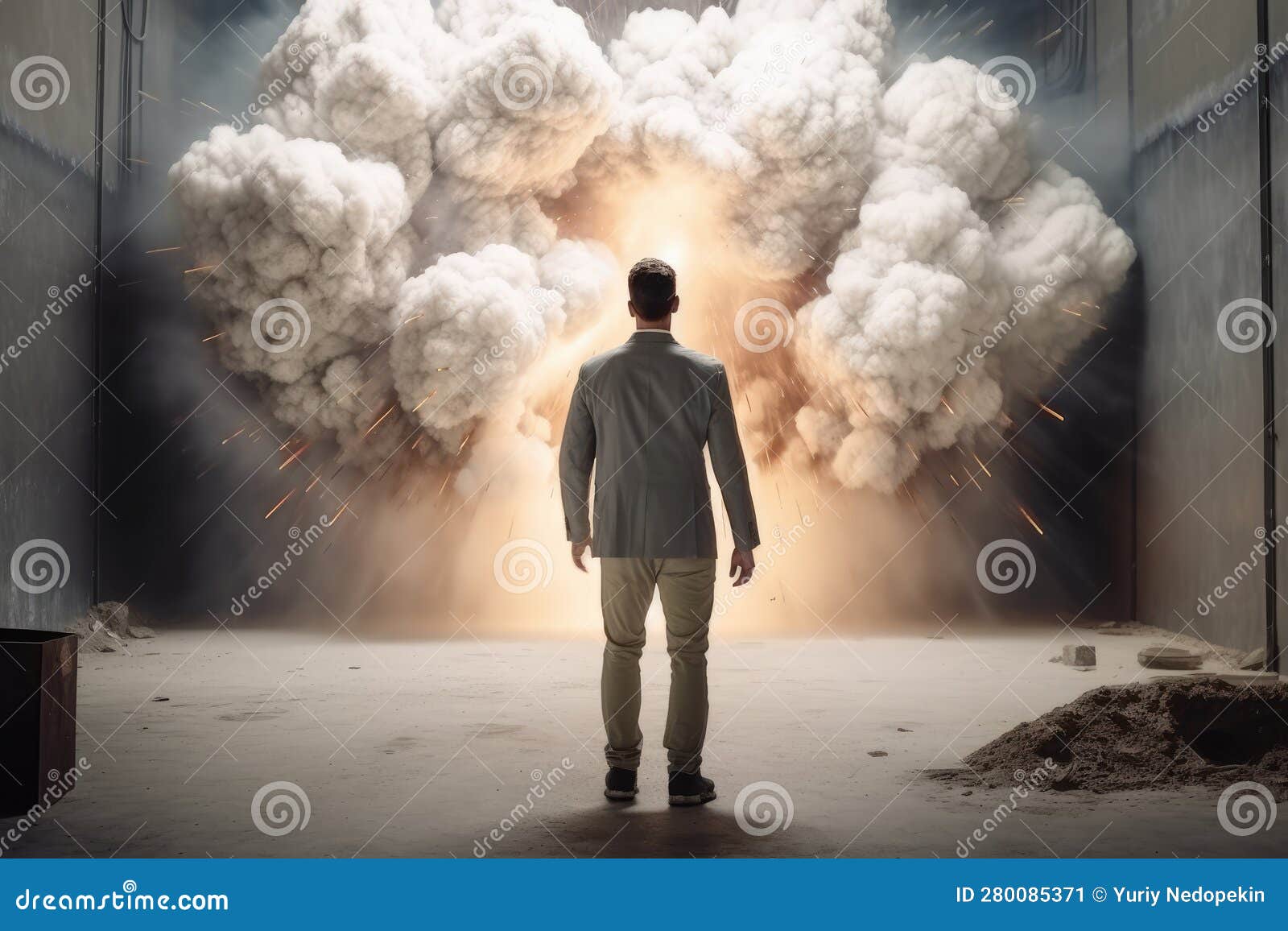 Man and Big Explosion. Generative AI Stock Illustration - Illustration ...