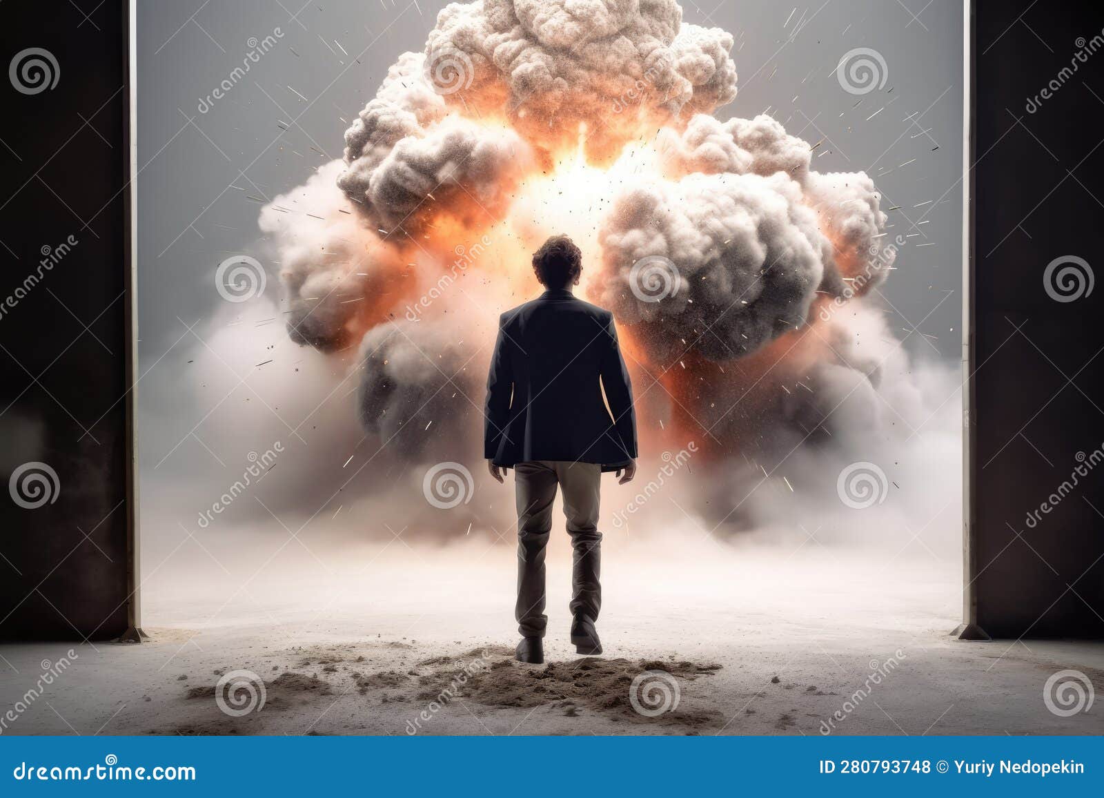 Man and Big Explosion. Generative AI Stock Illustration - Illustration ...
