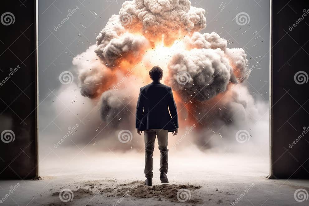 Man and Big Explosion. Generative AI Stock Illustration - Illustration ...