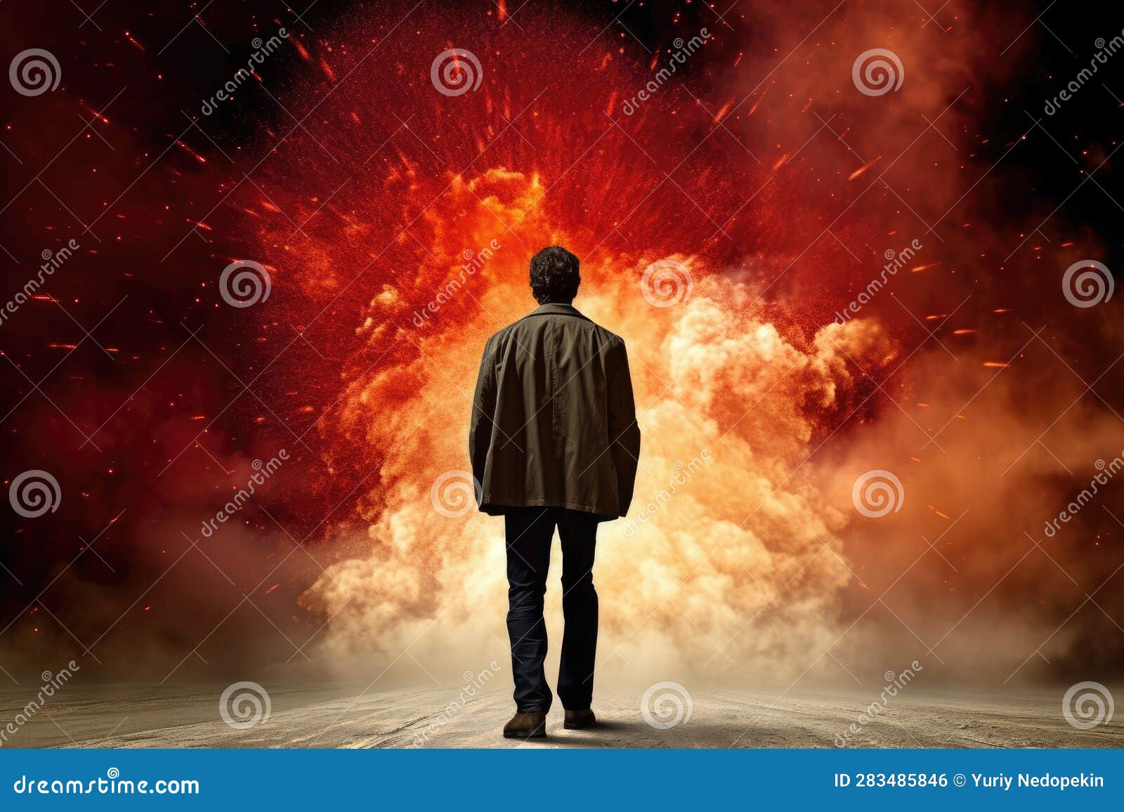 Man and Big Explosion. Generative AI Stock Illustration - Illustration ...