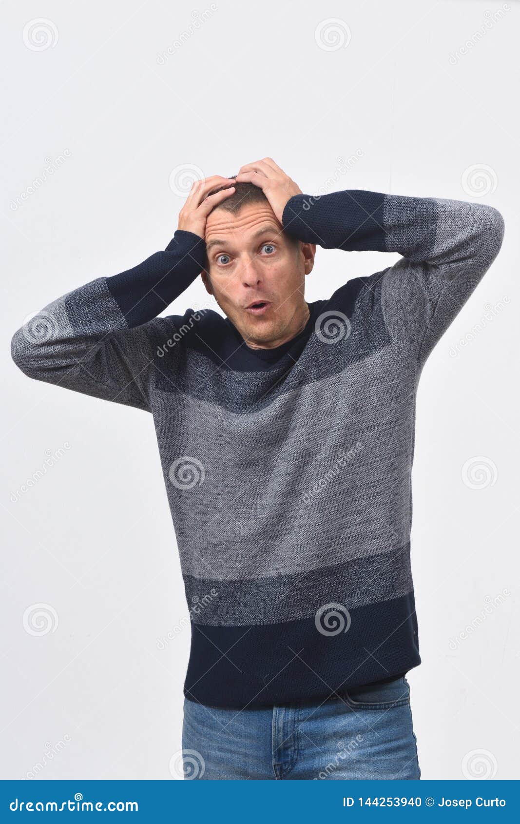 Man with Expression of Forgetfulness or Surprise on White Background ...