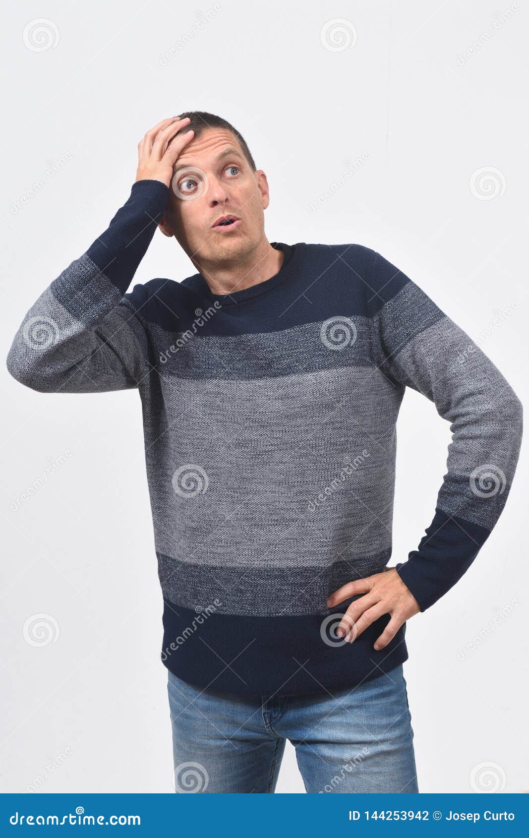 Man with Expression of Forgetfulness or Surprise on White Background ...