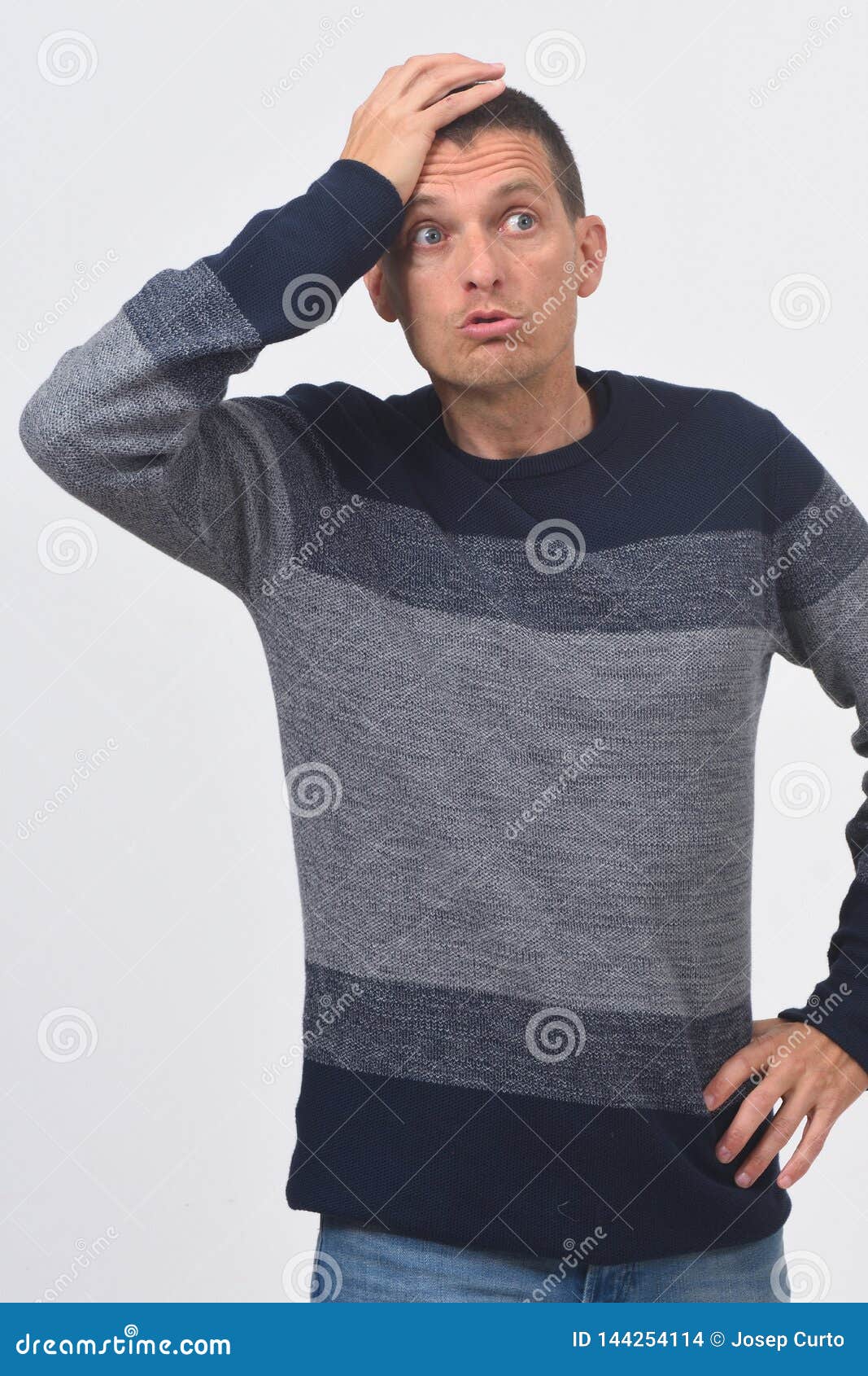 Man with Expression of Forgetfulness or Surprise on White Background ...