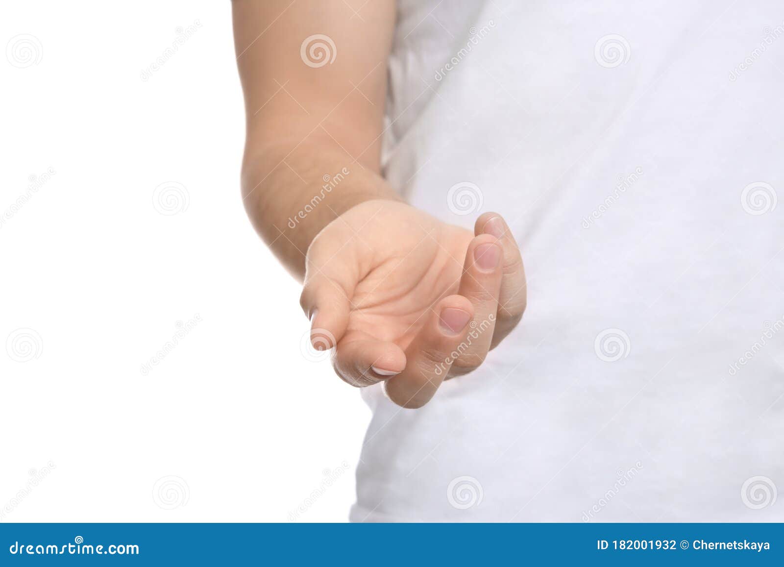 Man Extending Hand on White Background Stock Photo - Image of finger ...