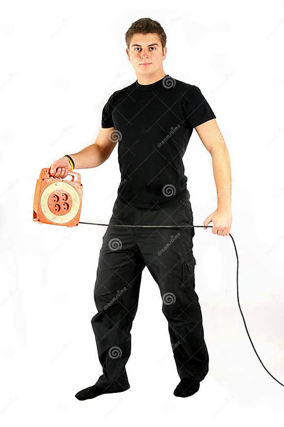 Man with extension stock photo. Image of extension, connection - 4008204