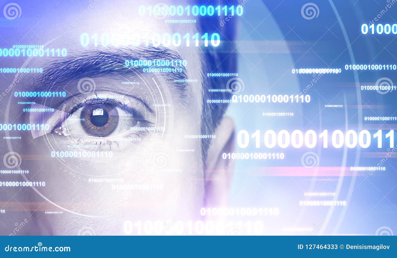 Man Eye, Code Lines Double Exposure Stock Image - Image of business ...