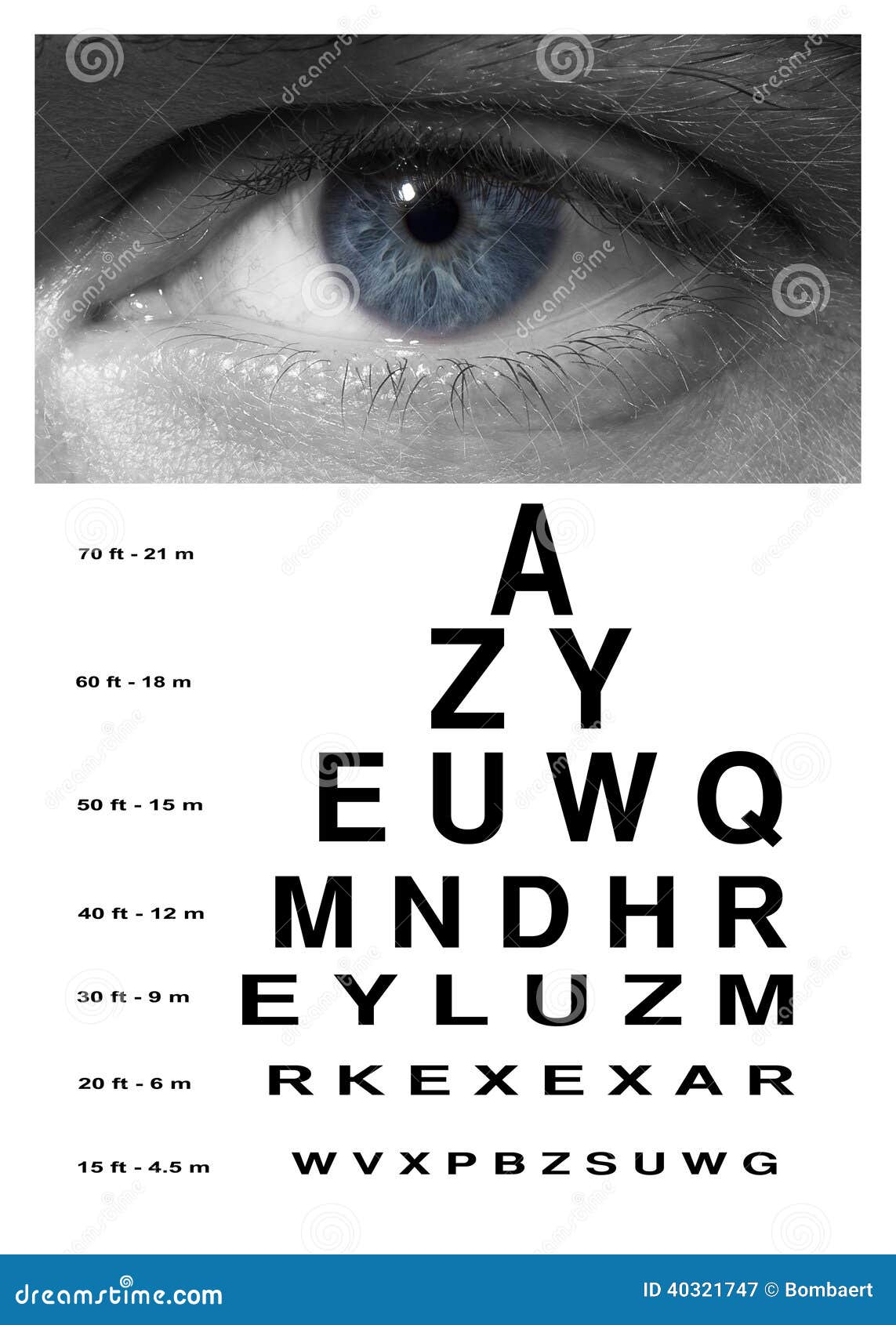 Man Eye with Test Vision Chart Close Up Stock Image - Image of blind ...