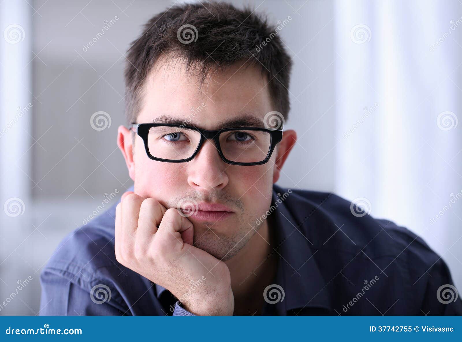 Man with Eyeglasses in Office Stock Image - Image of businessman, hand ...