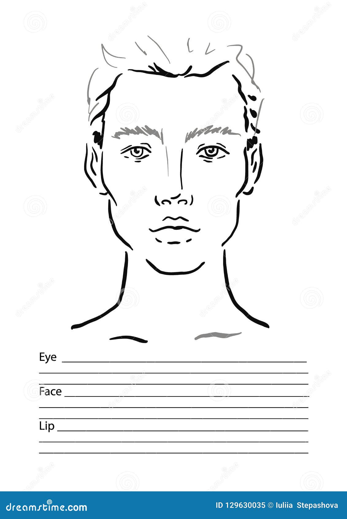 Man Face Chart Makeup Artist Blank. Template. Stock Vector ...