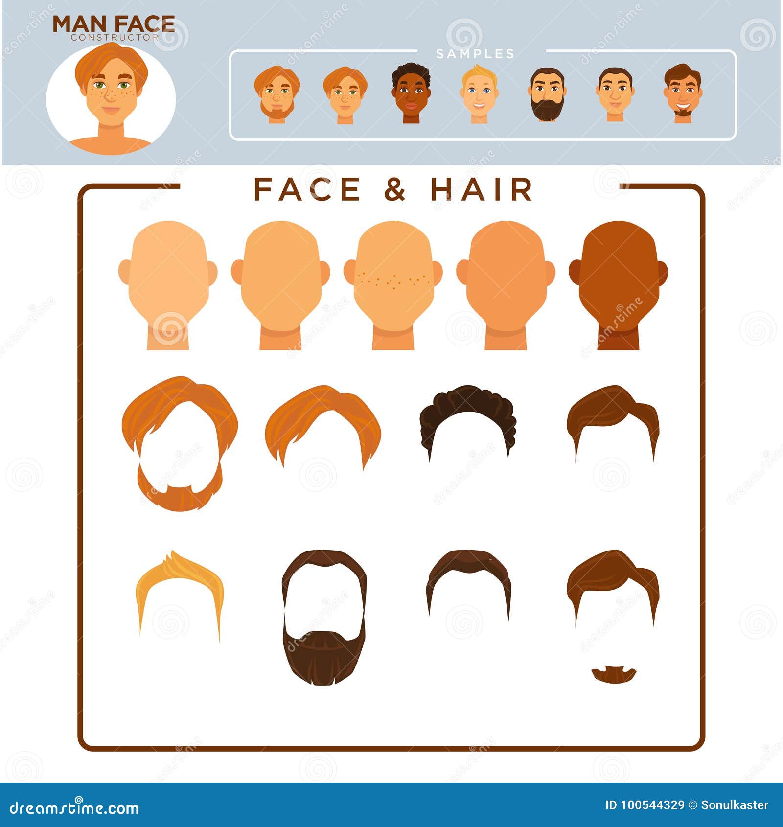 Man Face Constructor with Sample of Modern Hairstyles Stock Vector ...