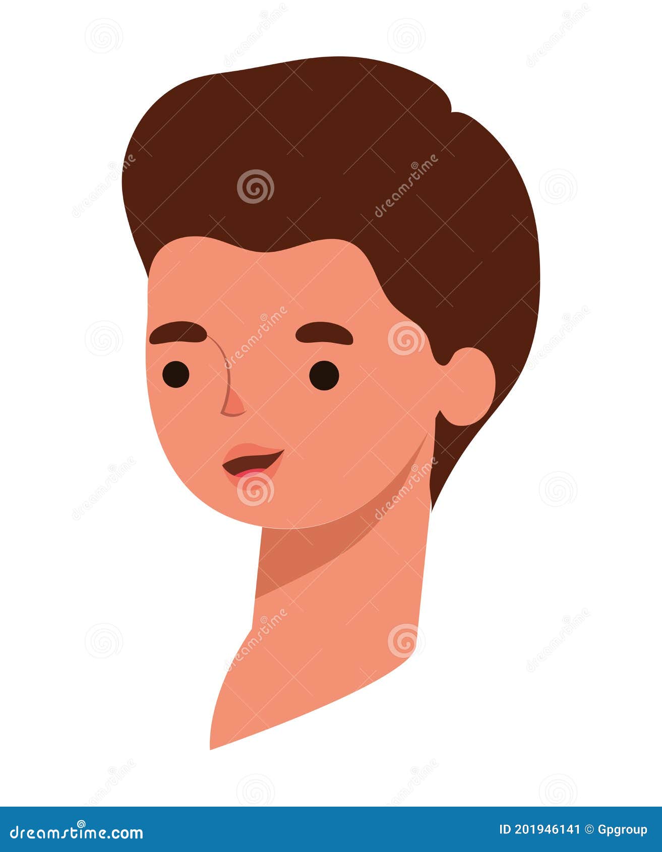 Man Face With Dark Brown Hair On A White Background Stock Vector