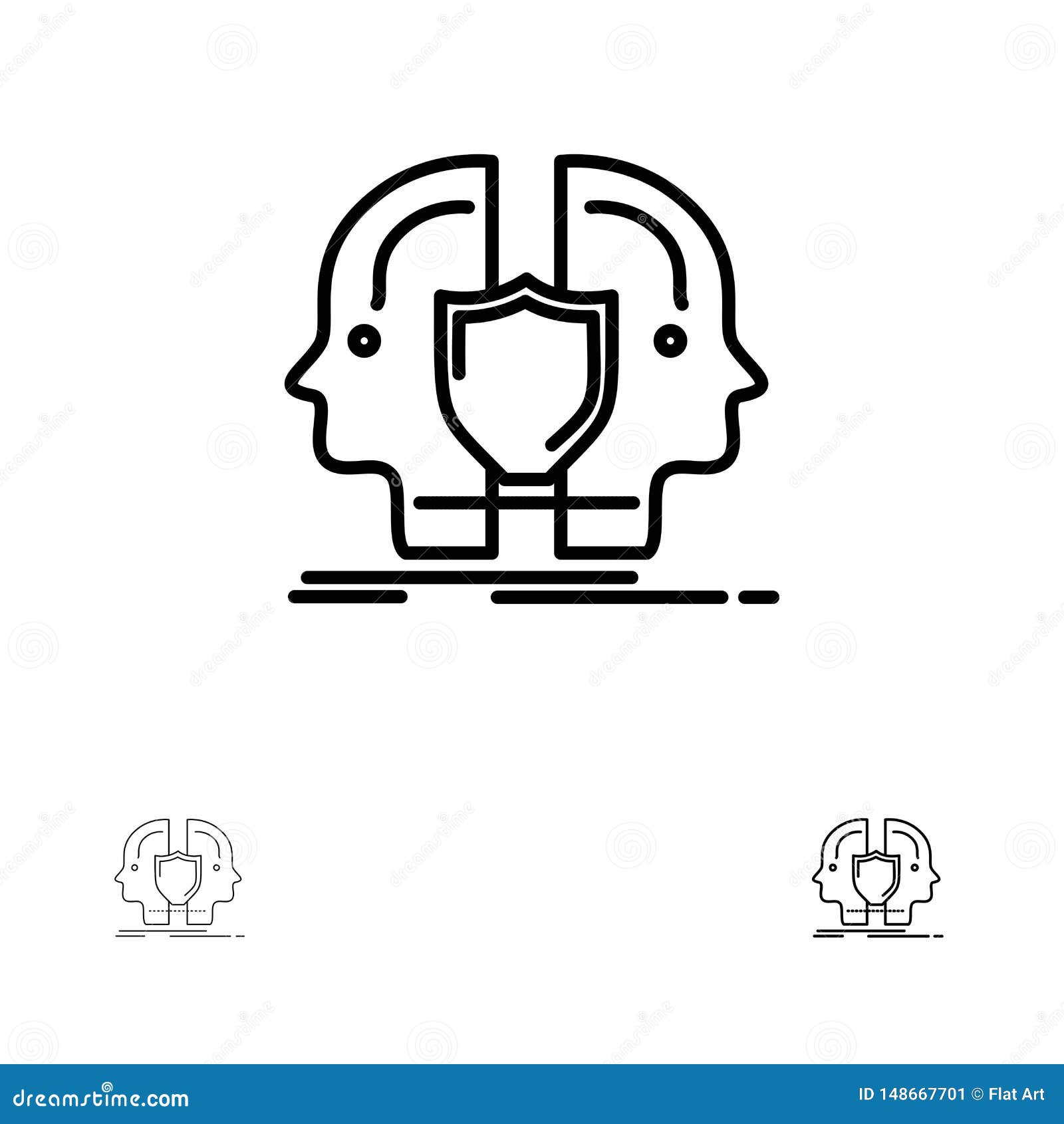 Man, Face, Dual, Identity, Shield Bold and Thin Black Line Icon Set ...