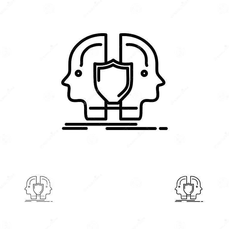 Man, Face, Dual, Identity, Shield Bold and Thin Black Line Icon Set ...