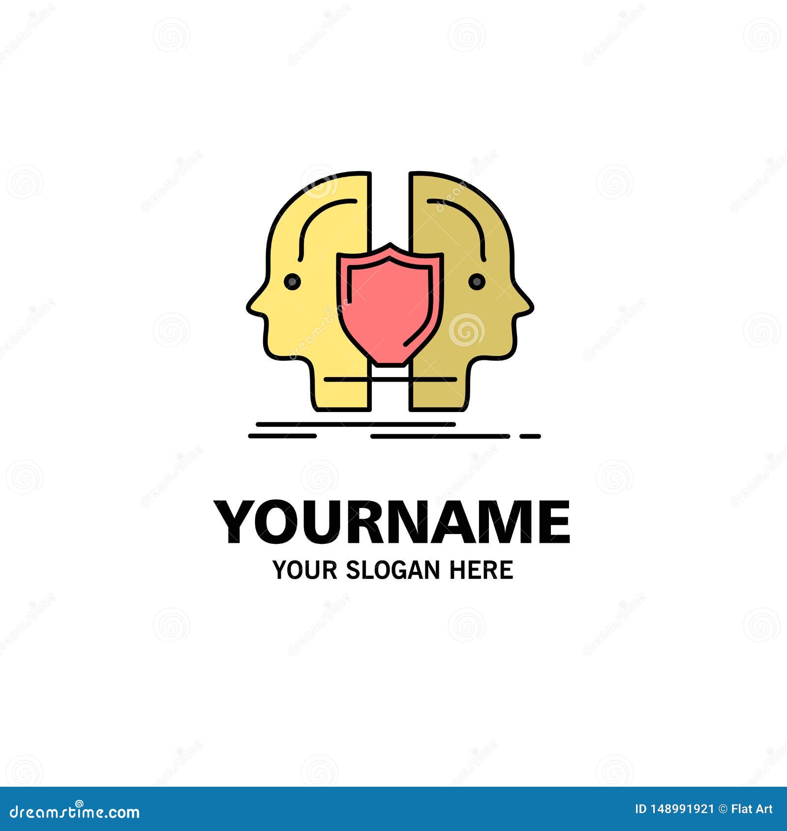 Man, Face, Dual, Identity, Shield Business Logo Template. Flat Color ...