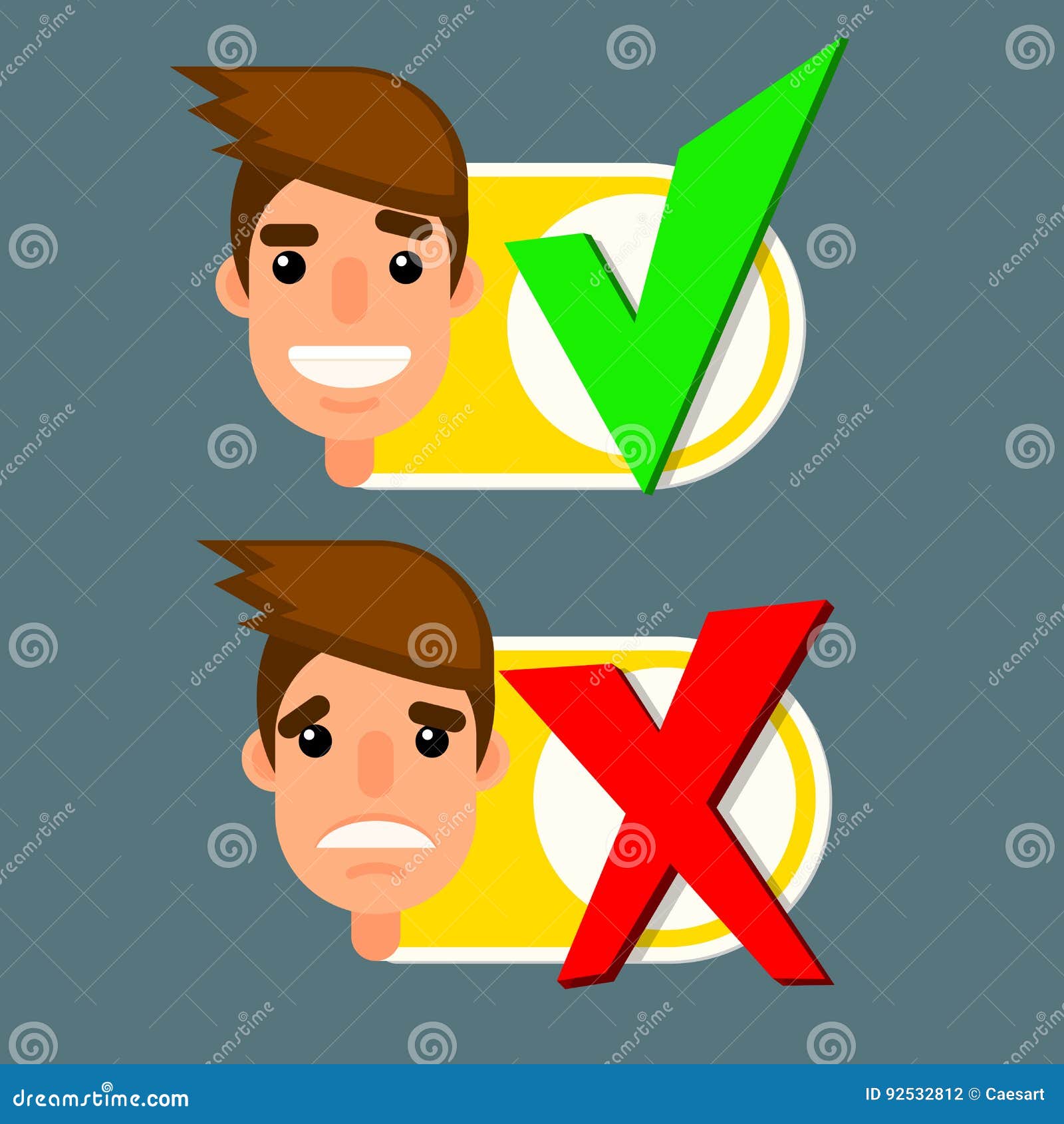 Man Face with Emotion and Yes and No Signs for Check Box for Web or ...