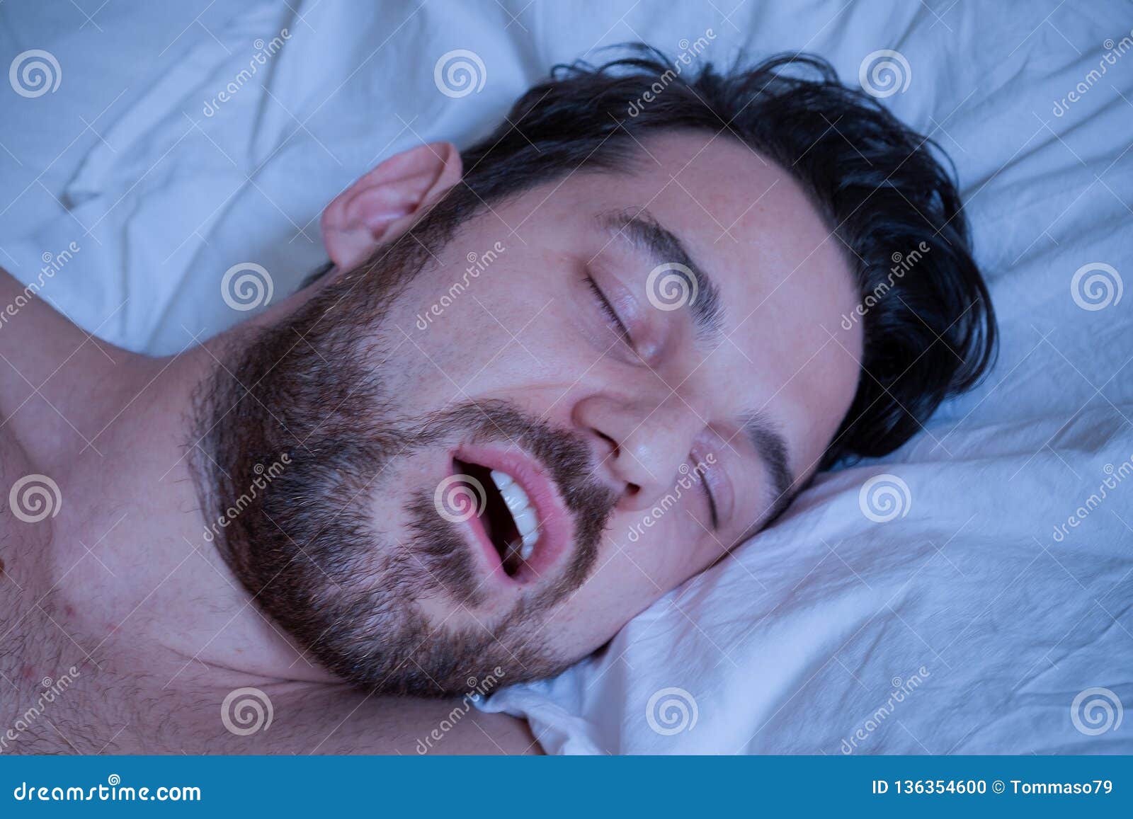 Man Face Expression Snoring and Suffering Apnea Stock Photo - Image of ...