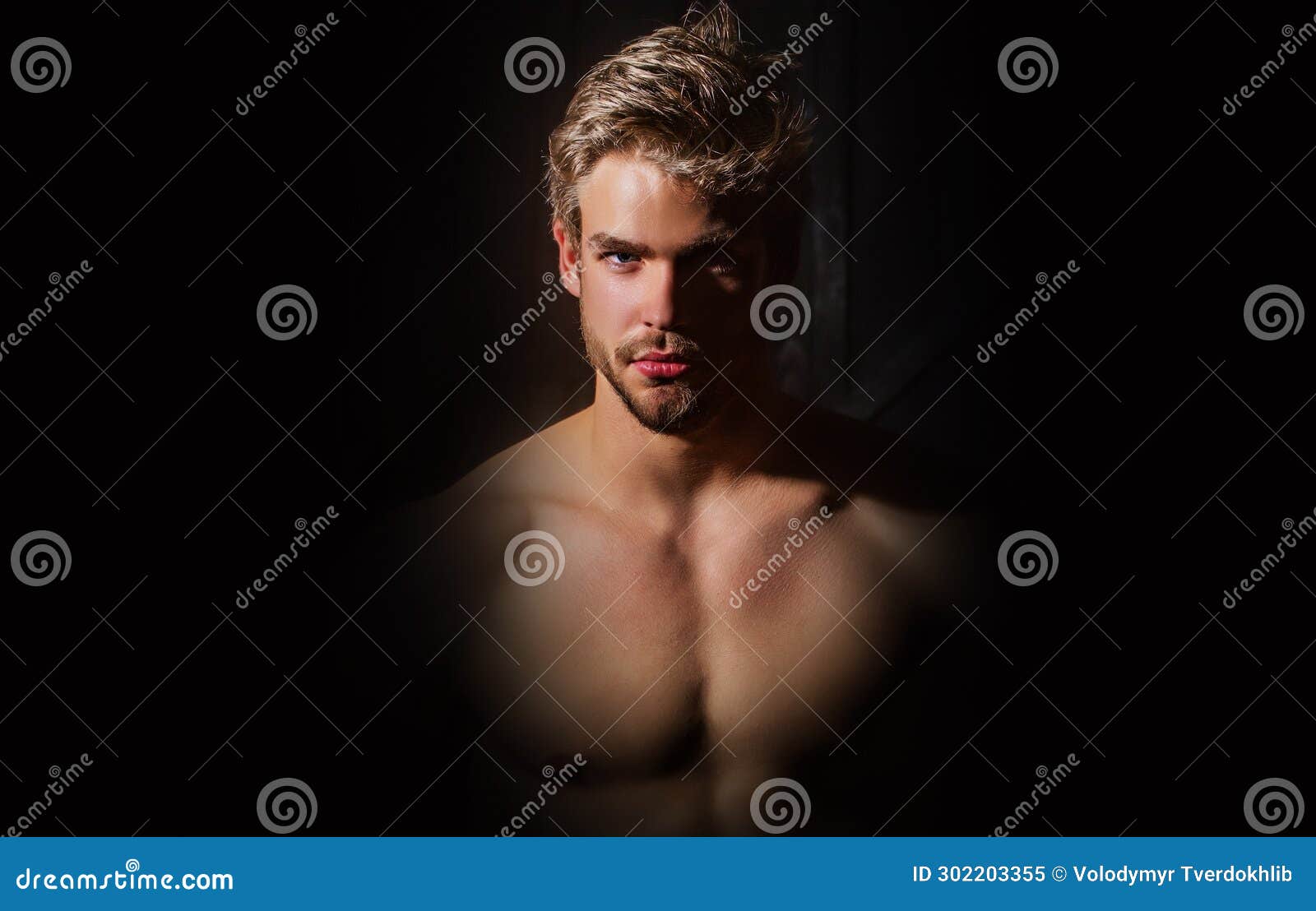 Man Face. Guy, Studio Portrait. Attractive Male Face in Shadow. Guy in ...