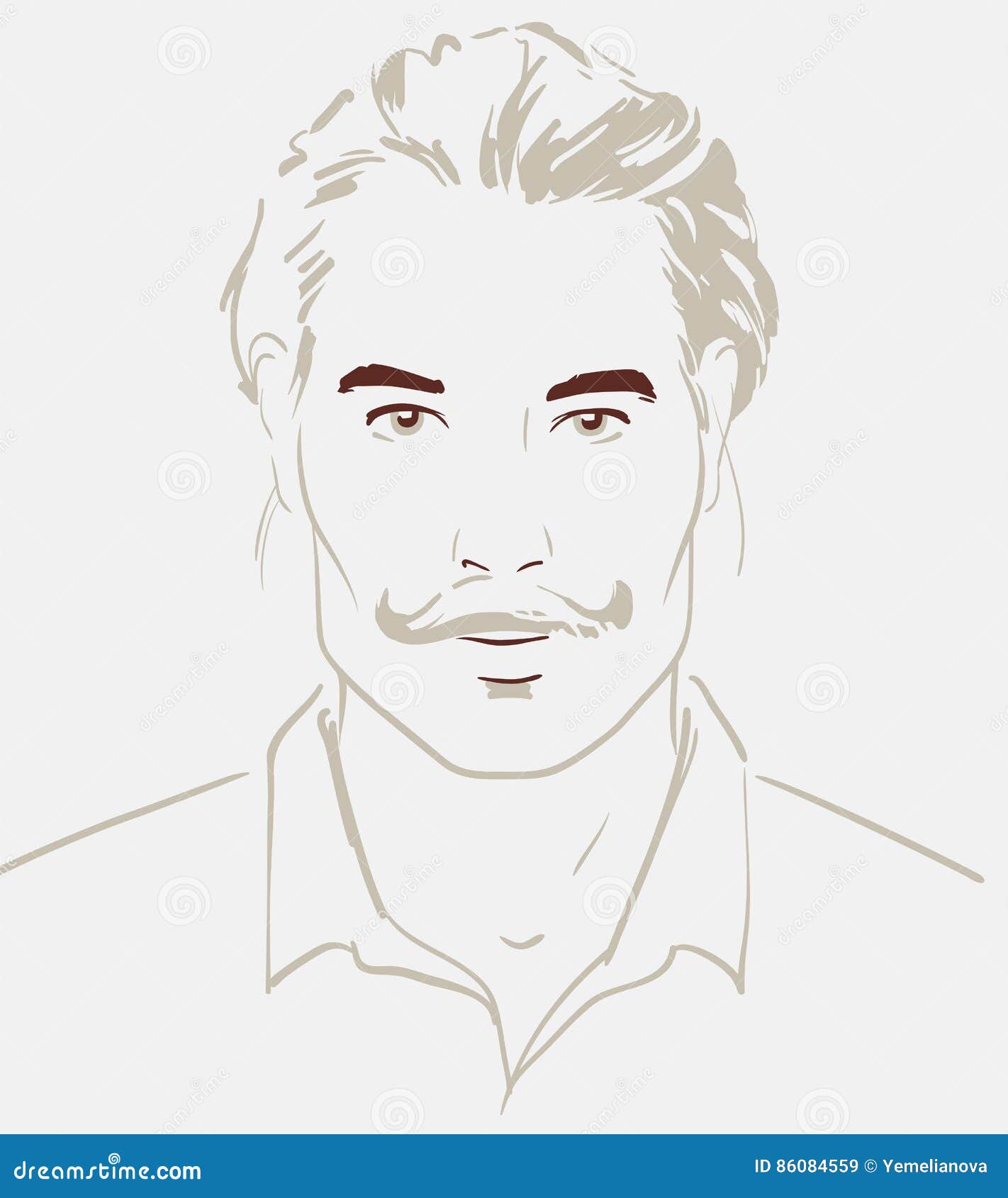 Man Face Hand Drawn. Portrait of a Young Handsome Man Stock Vector ...