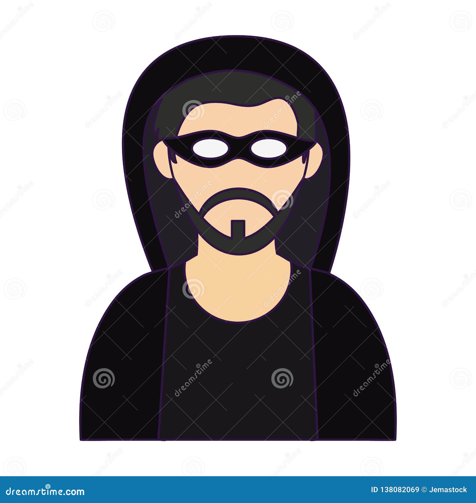 Man Face with Mask and Beard Head Stock Vector - Illustration of black ...