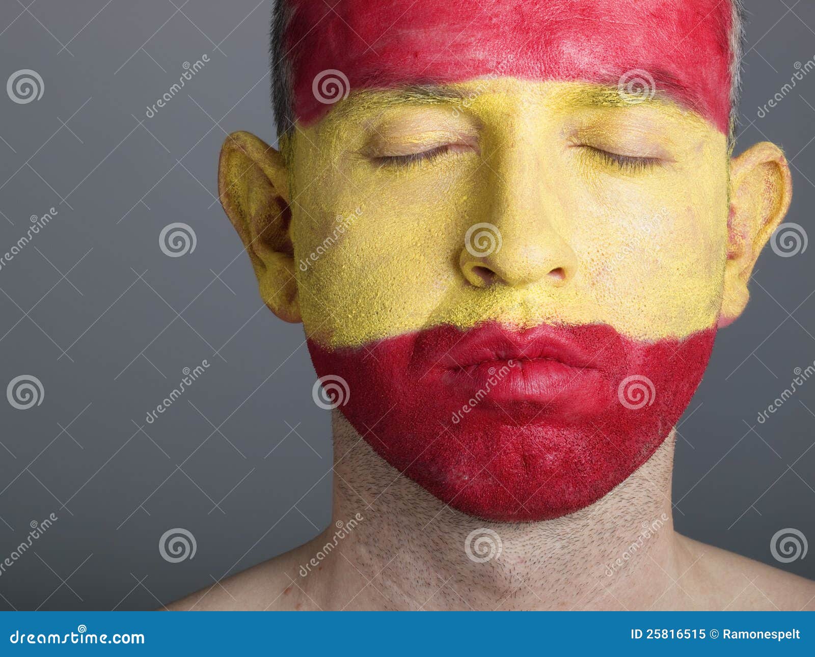 Man Face Painted Flag Spain, Closed Eyes. Stock Image - Image of flag ...