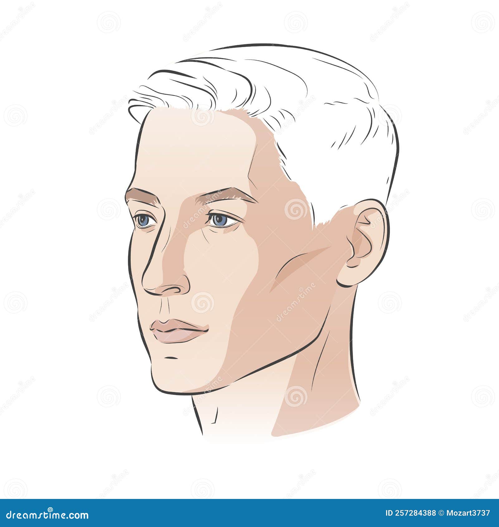Man Face Portrait Three Different Angles And Turns Of A Male Head