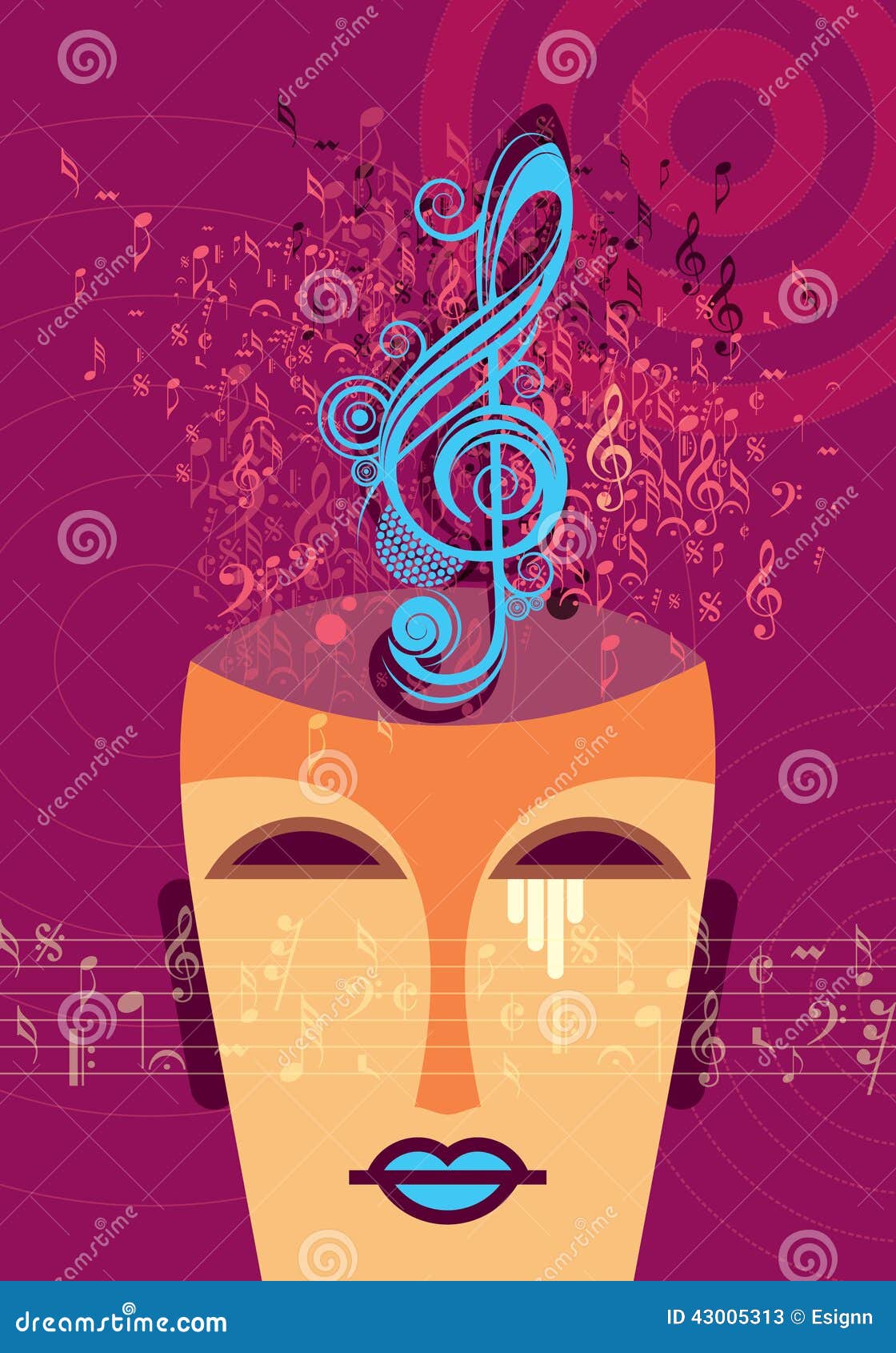 Man Face Silhouette in Profile with Musical Hair Stock Vector ...