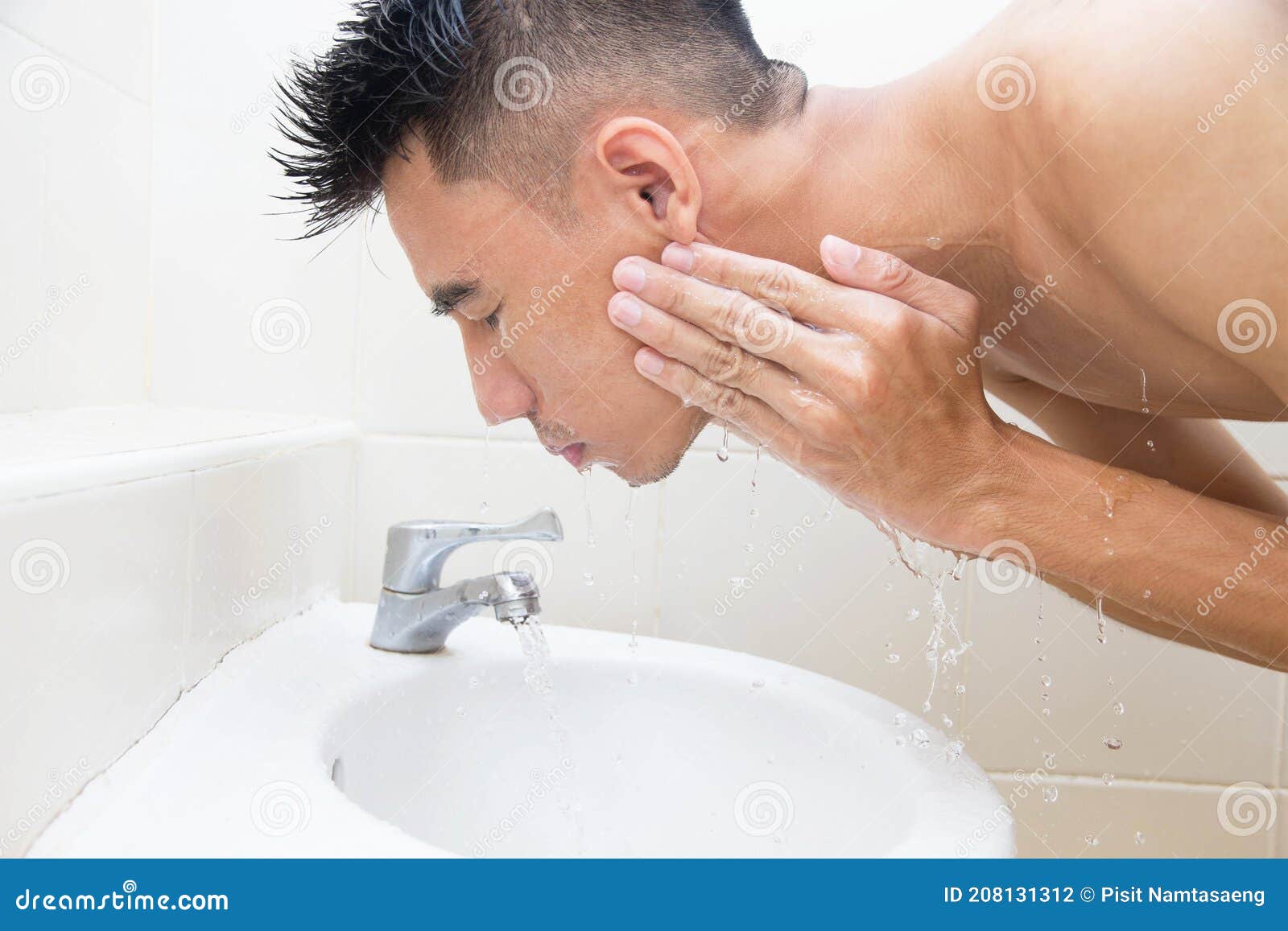 Man face wash with foam stock photo. Image of cleanser - 208131312