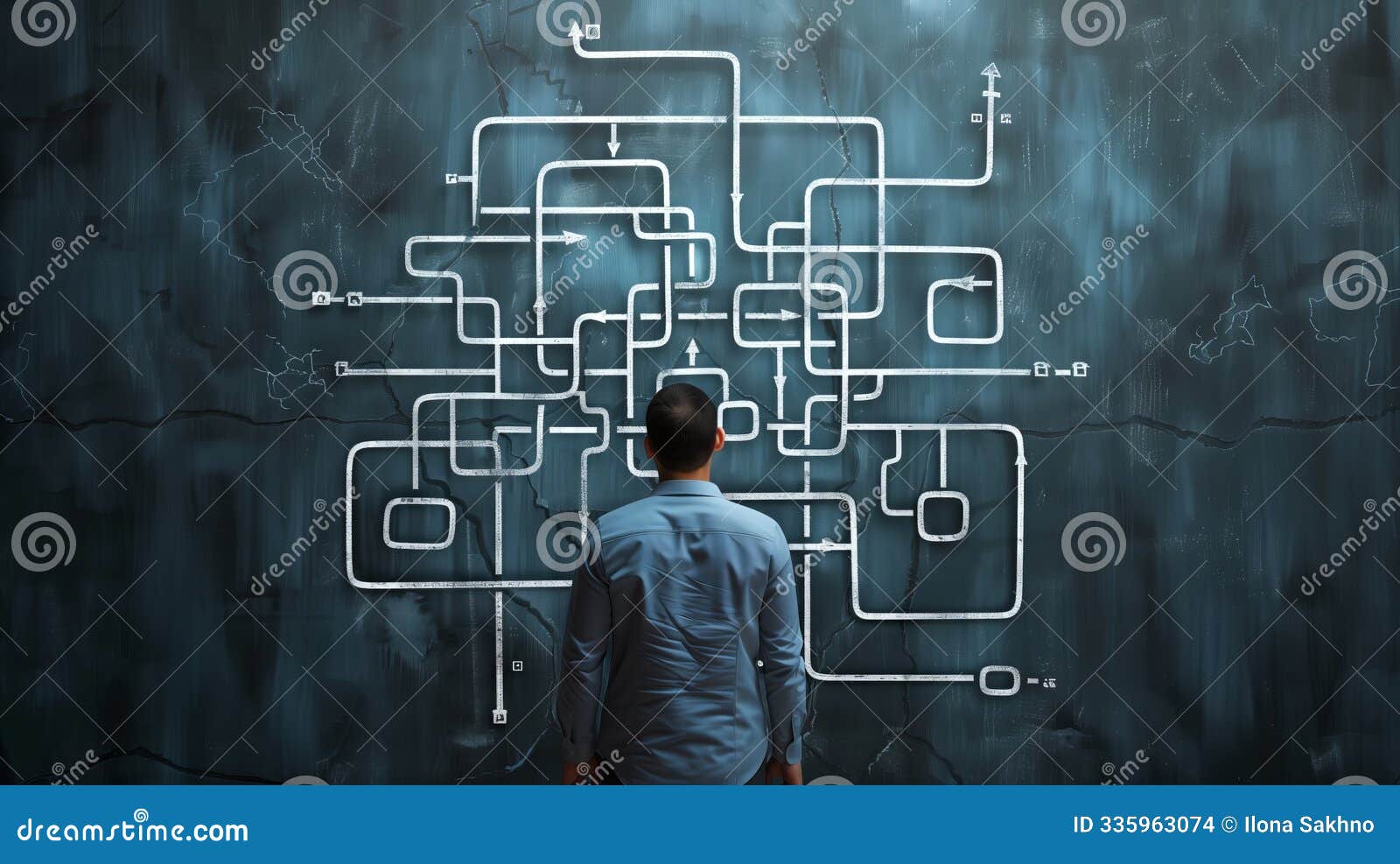 Man Facing Complex Network of Decisions Stock Illustration ...