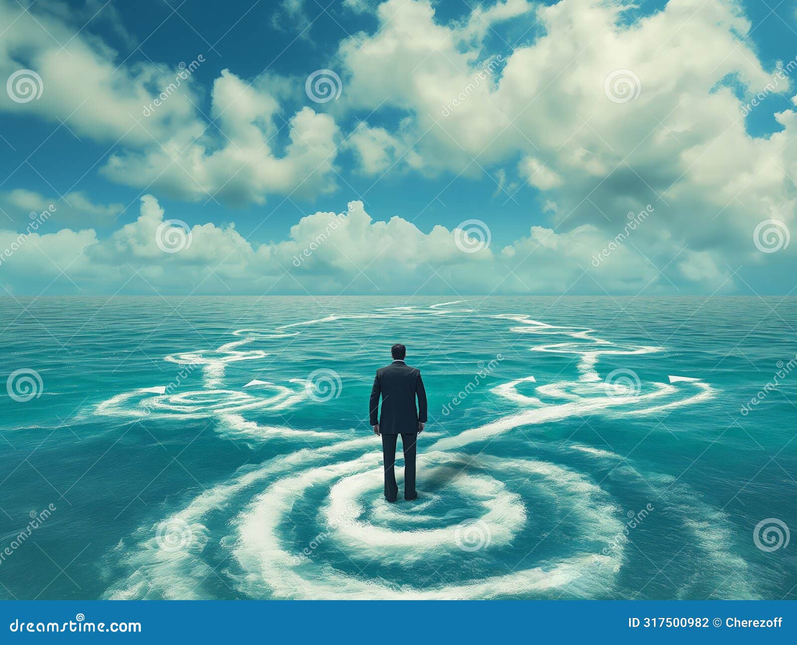 Man Facing Complex Paths on Water Stock Photo - Image of blue ...