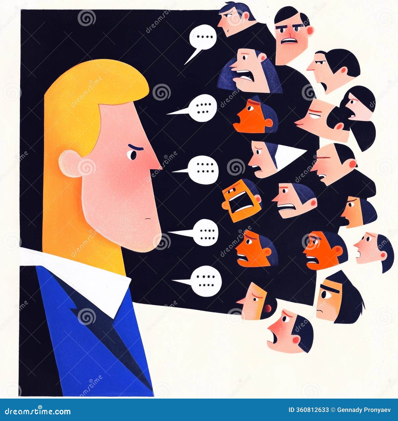 Man Facing Confrontation with Multiple Angry Faces in Abstract Style ...