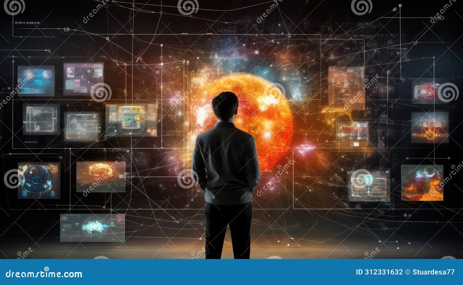 Man Facing Cosmic Data Visualization Stock Illustration - Illustration ...