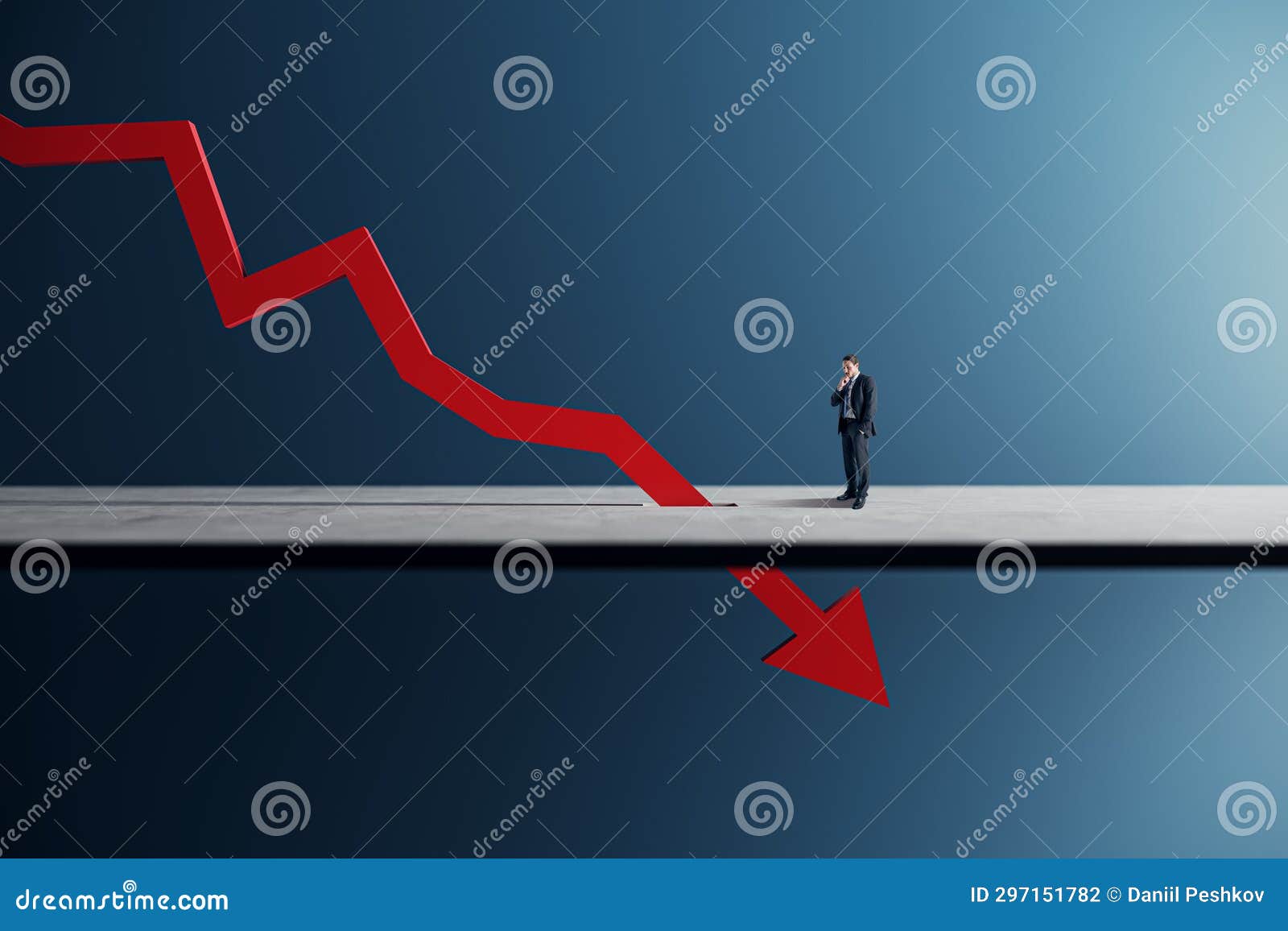 Man Facing Downward Arrow, Symbolizing Market Crash Stock Photo - Image ...