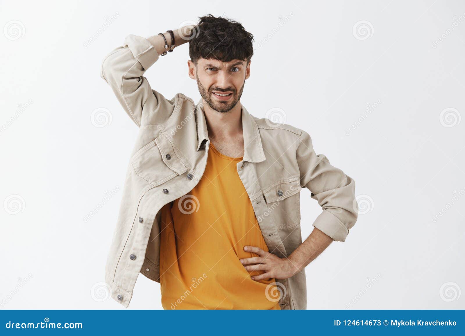 Man Facing Problematic Decision Being Confused and Uncertain Scratching ...