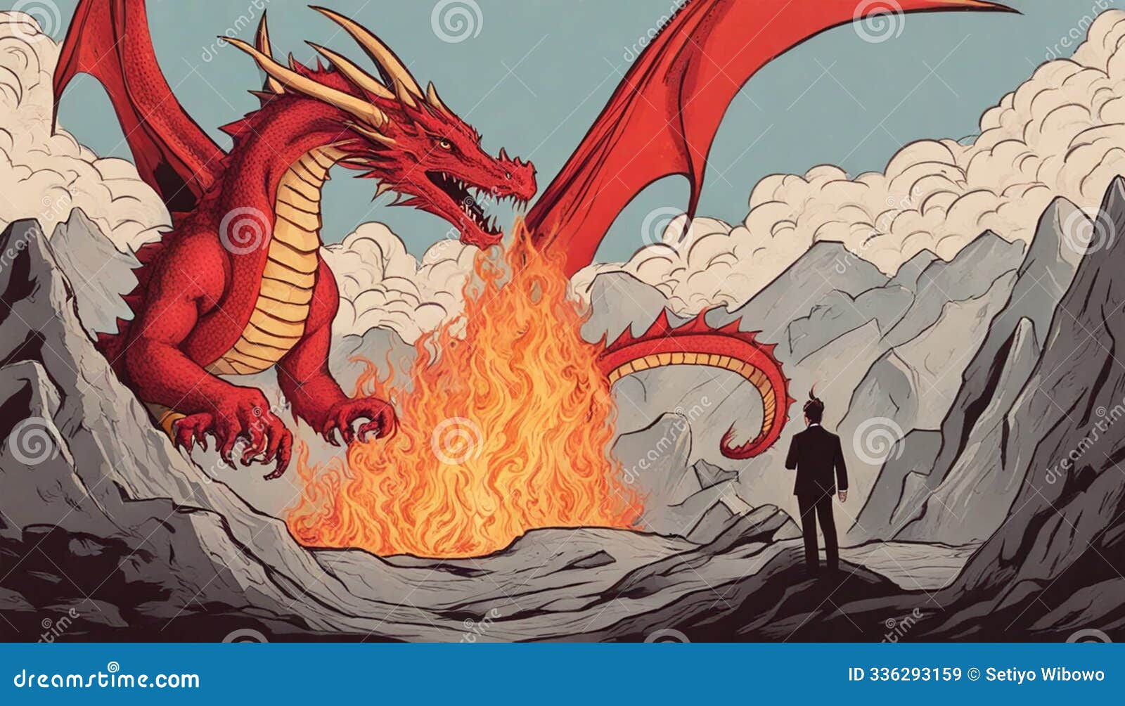A Man is Facing a Red Dragon Stock Image - Image of paper, china: 336293159