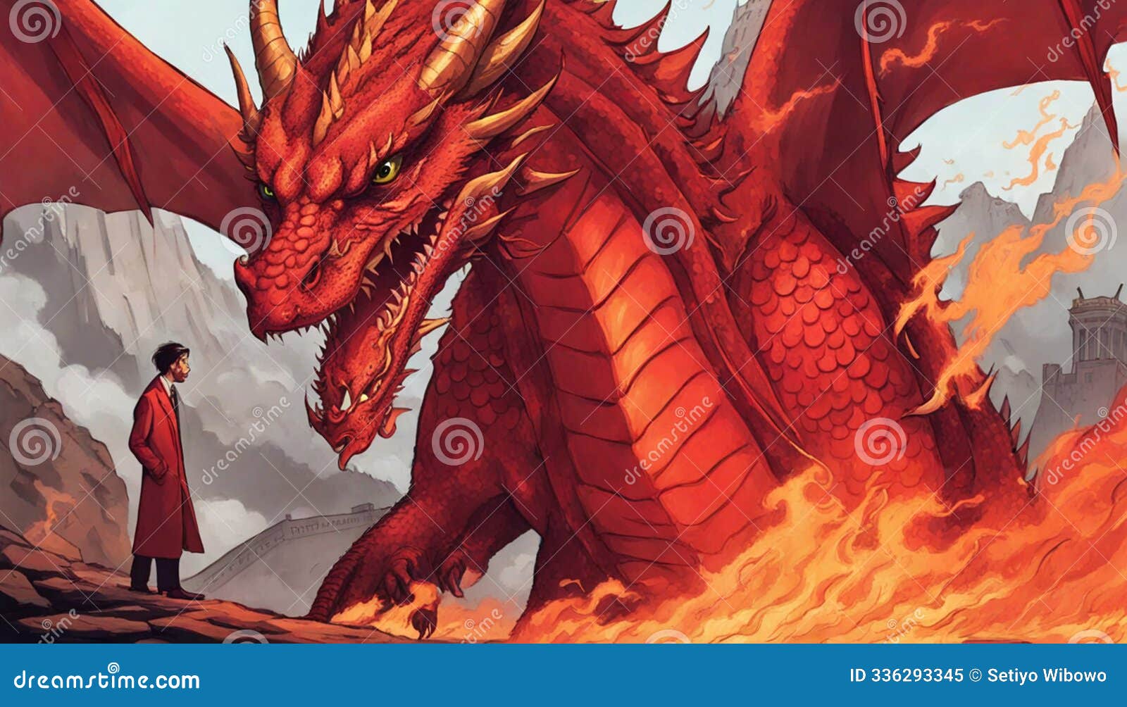 A Man is Facing a Red Dragon Stock Image - Image of vector, character ...
