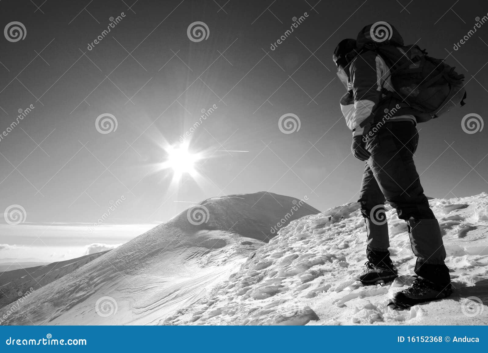 Man facing the sun stock photo. Image of active, snow - 16152368