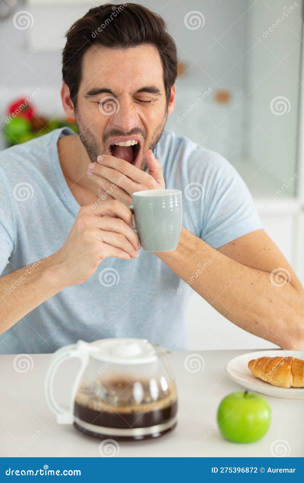 Man Falling Asleep during Breakfast Stock Photo - Image of napping ...