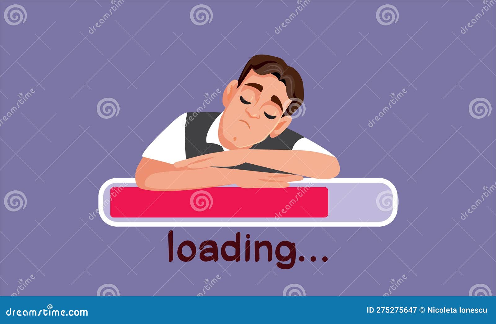 Man Falling Asleep Waiting for Web Page To Load Vector Funny ...