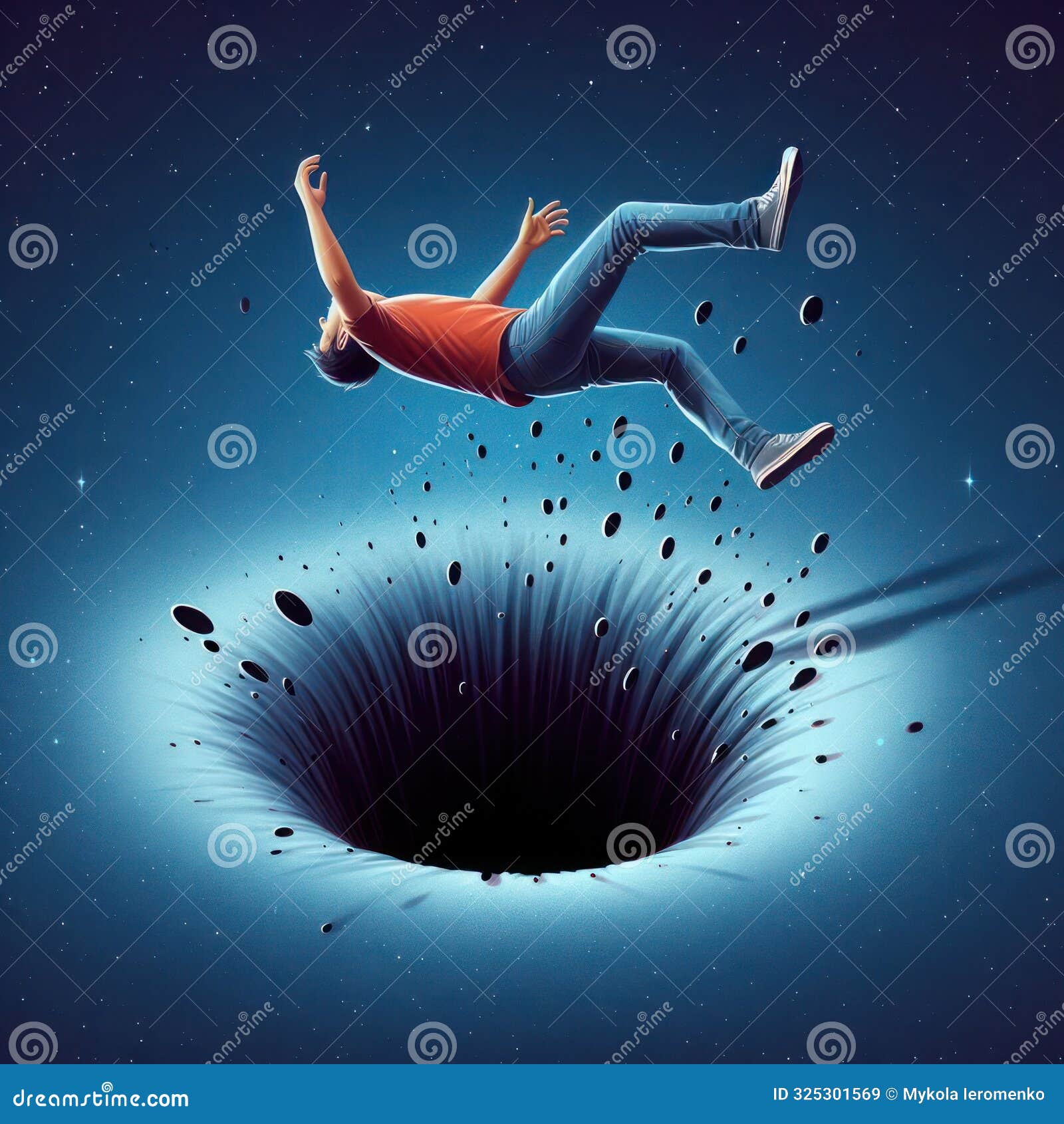 A Man Falling into a Black Hole. Space for Text. Stock Illustration ...
