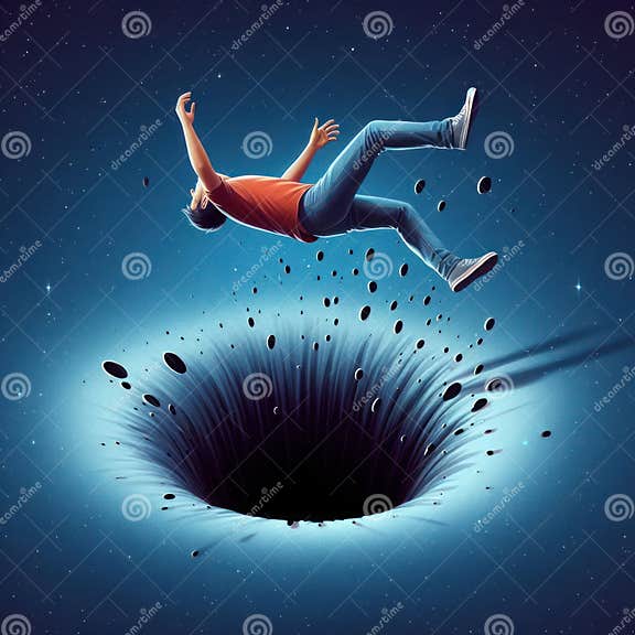 A Man Falling into a Black Hole. Space for Text. Stock Illustration ...