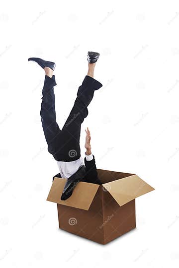 Man Falling Down into a Box Stock Photo - Image of isolated, cardboard ...