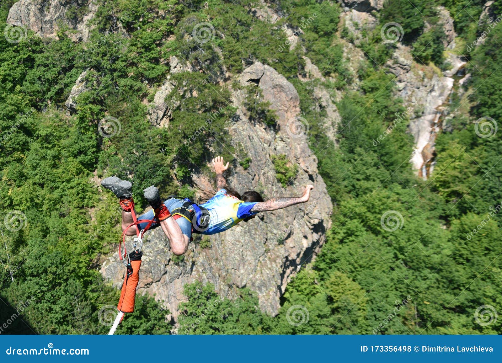 Bungee Jumping from 70-metre-high Bridge Stock Photo - Image of male ...