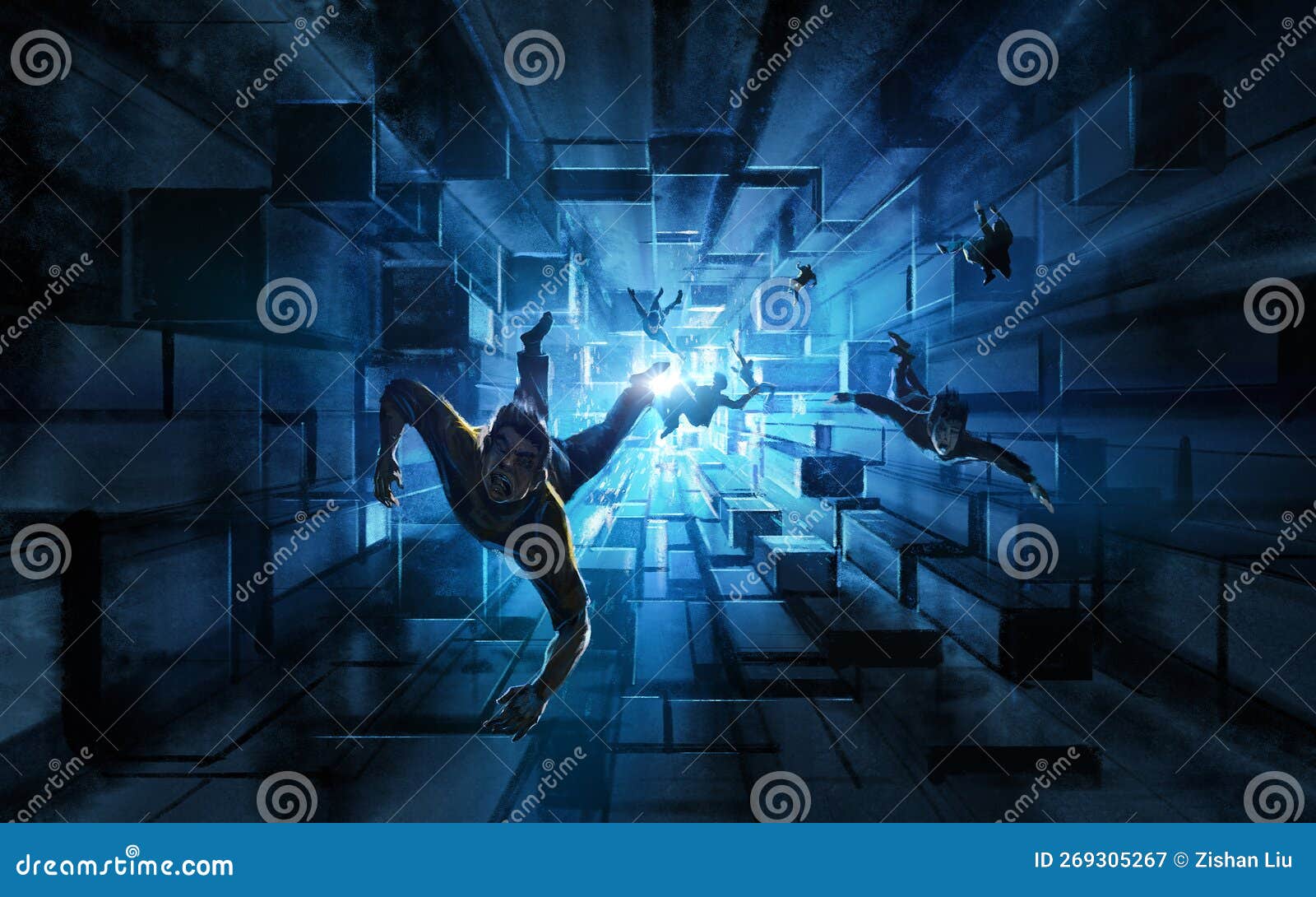 Man Falling into Information Space, 3D Illustration Stock Image - Image ...