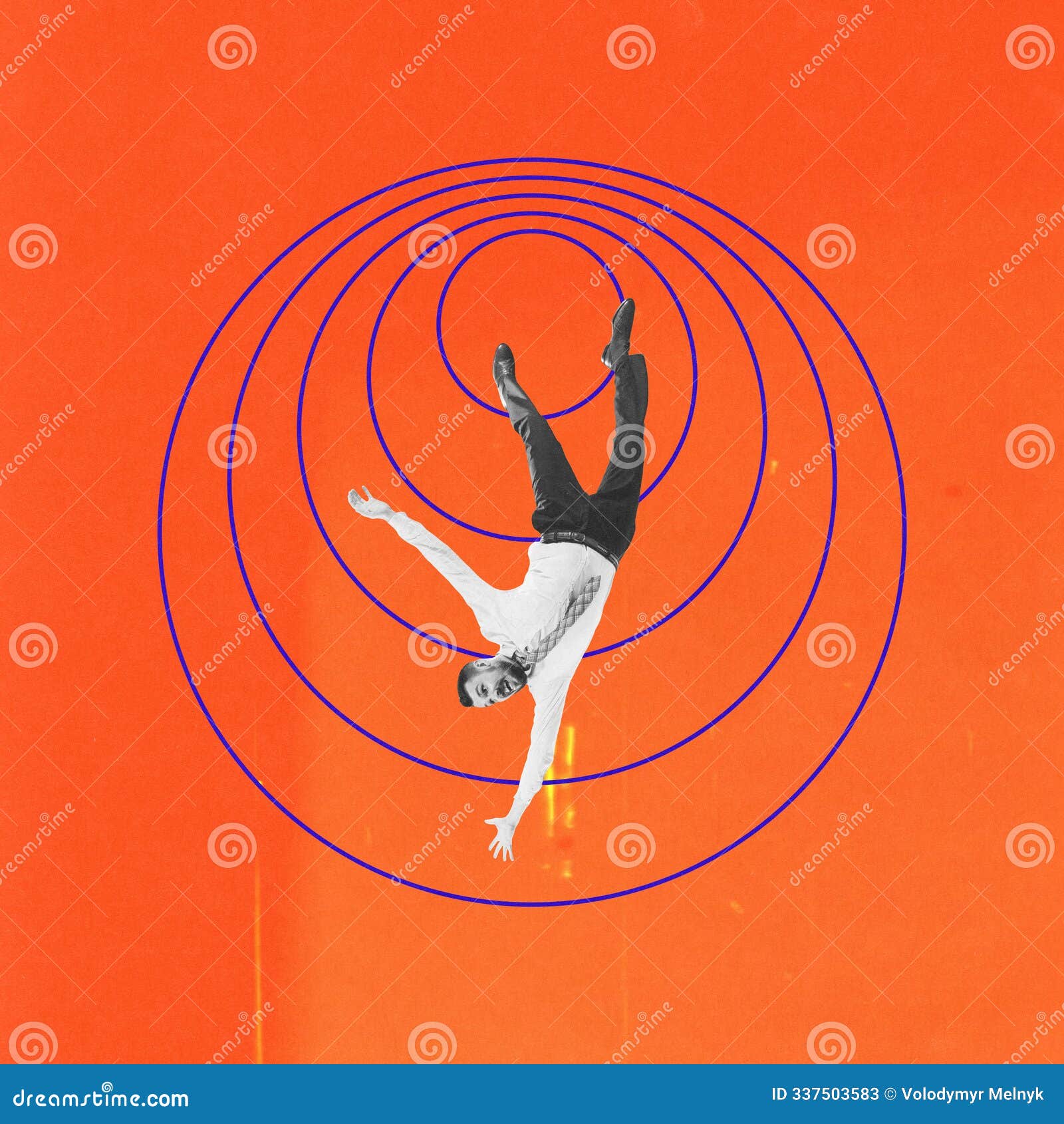 Man Falling Inside Pattern of Concentric Circles on Red Background ...