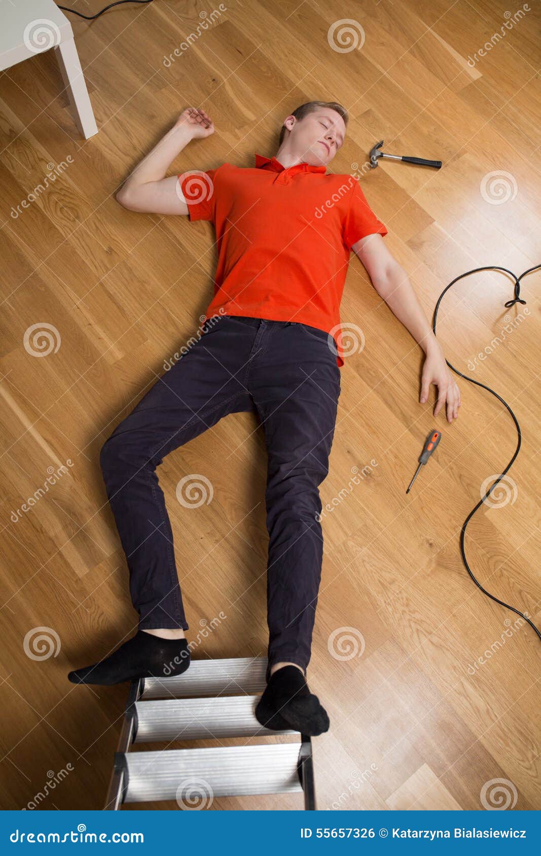 Man after Falling from Ladder Stock Photo - Image of person, body: 55657326