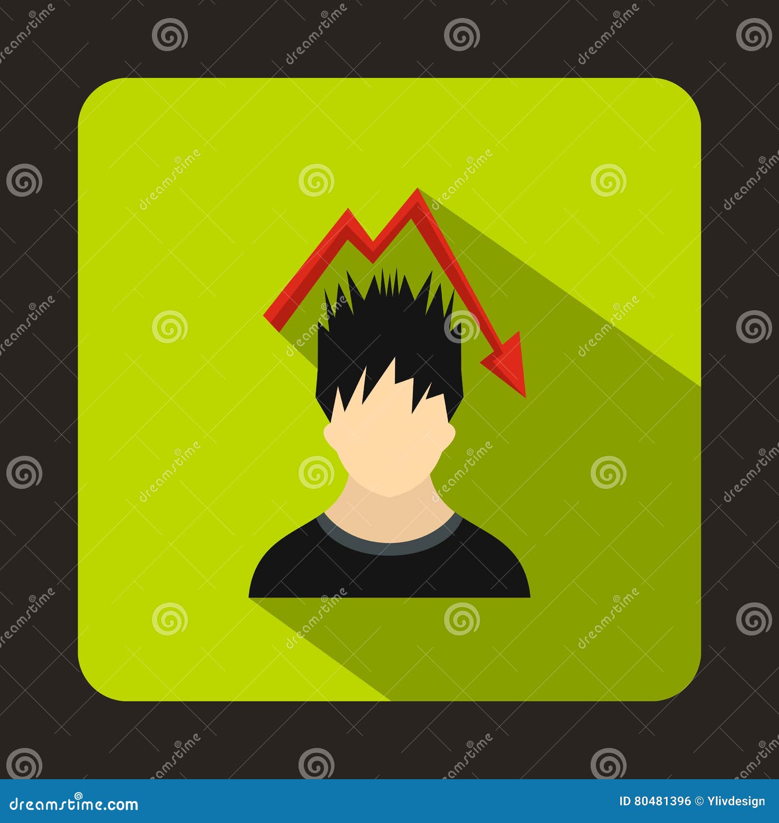 Man with Falling Red Graph Over Head Icon Stock Vector - Illustration ...